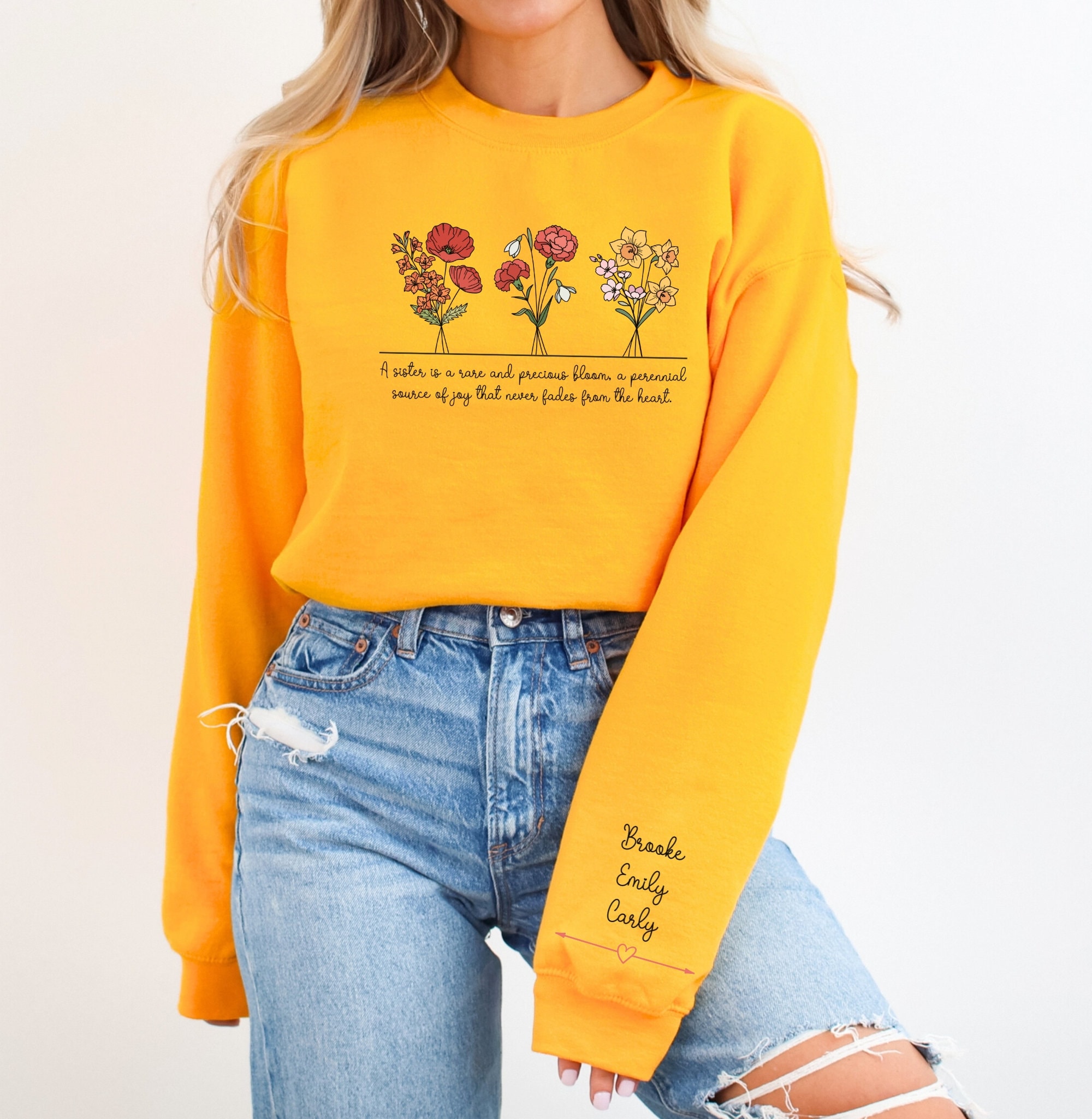 Personalized Sister Sweatshirt With Name on Sleeve, Personalized Birth ...