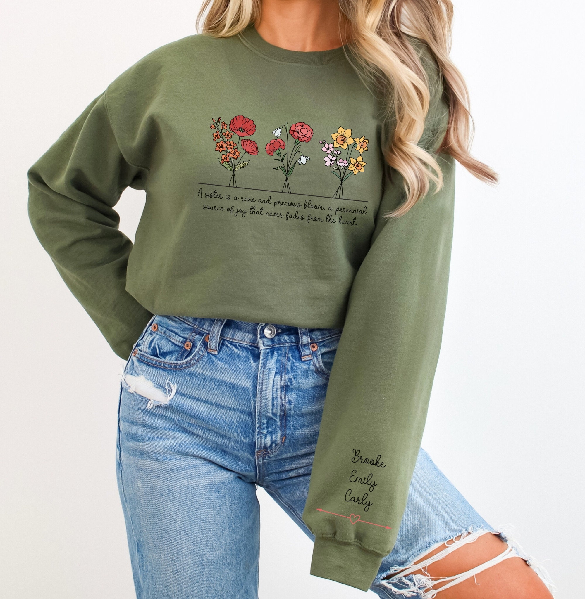 Personalized Sister Sweatshirt With Name on Sleeve, Personalized Birth ...