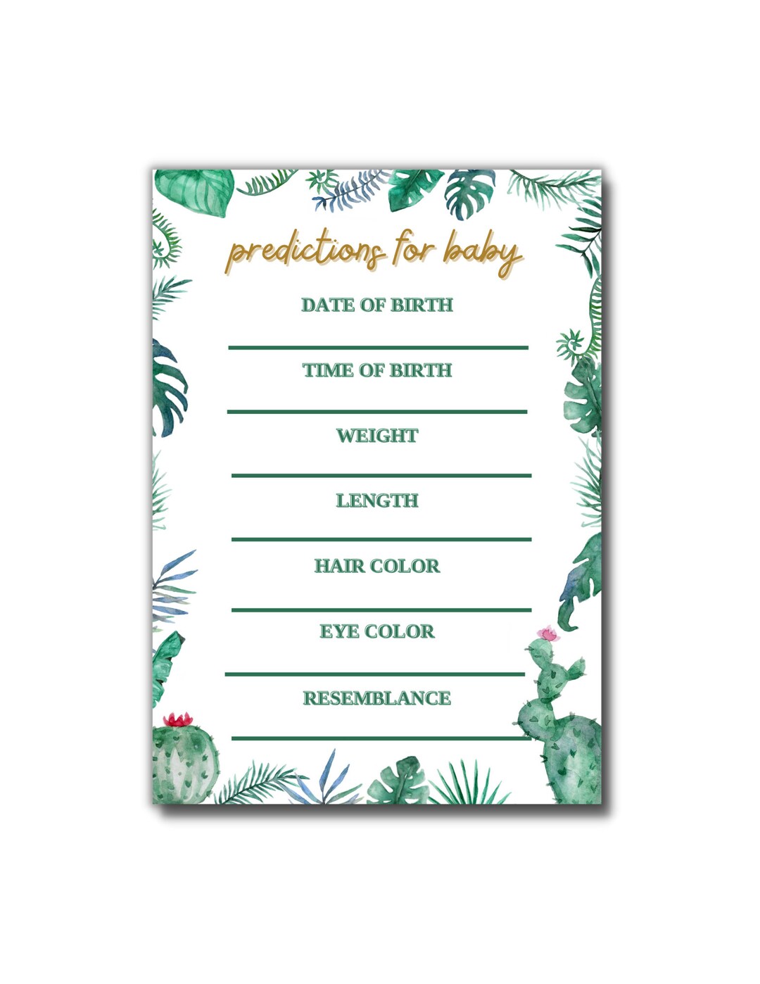 Greenery Baby Shower Game | Predictions for Baby Flyer (printable) - Etsy