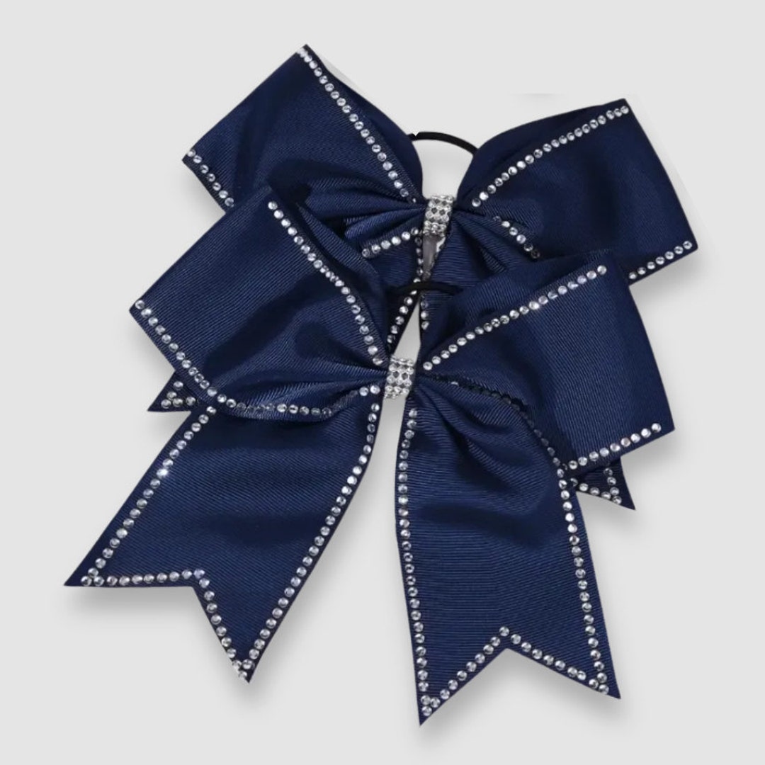 10 Rhinestone Large Dark Blue Bows | Cheerleaders Bow | Elastic Band ...