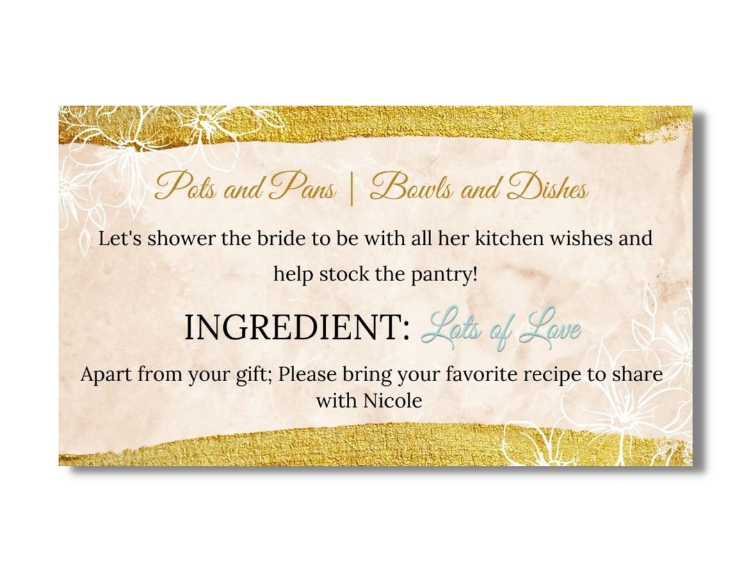 Bridal Shower Pantry Gift Invitation | Family Invitation | Gold ...