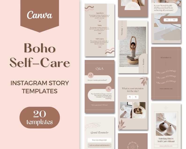 20 Boho Self-care Instagram Story Templates | Fully Editable on Canva ...