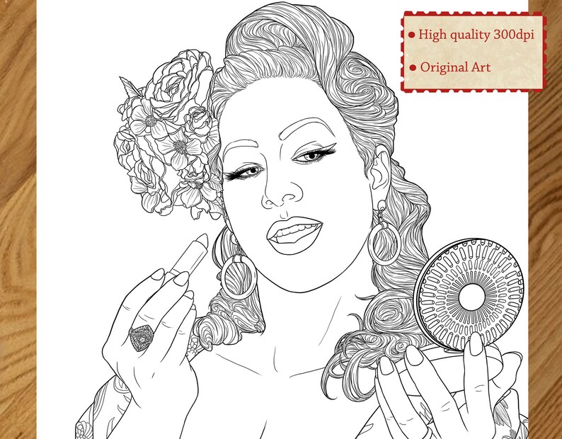 Pin up Portrait Coloring Page |adult Coloring Book| Pin up Printable ...