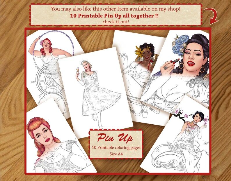 Adult Coloring Page Pin Up Printable Instant Download Pdf Coloring