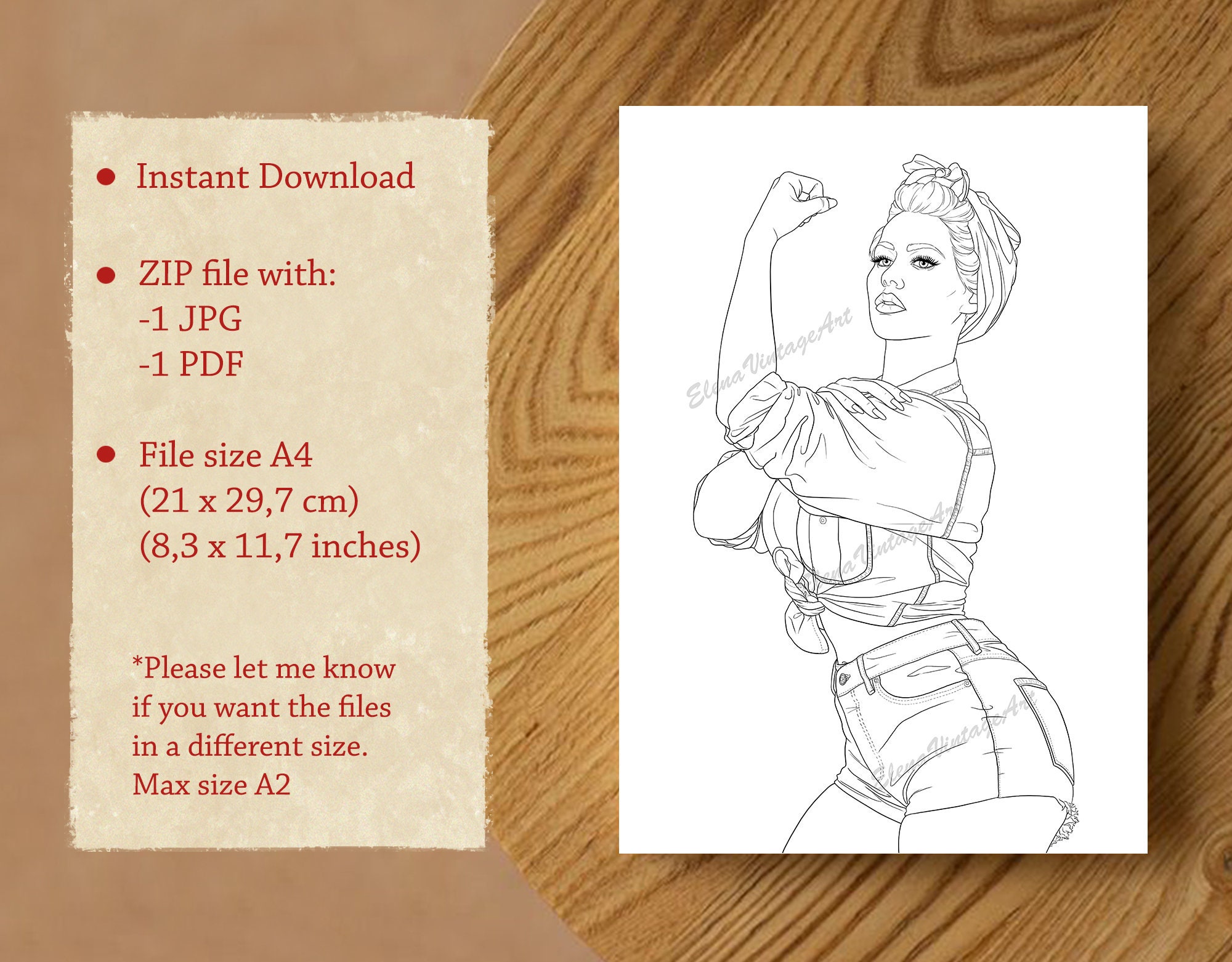 Women Power Coloring Page| Women Power Pin up Printable | Women Power ...