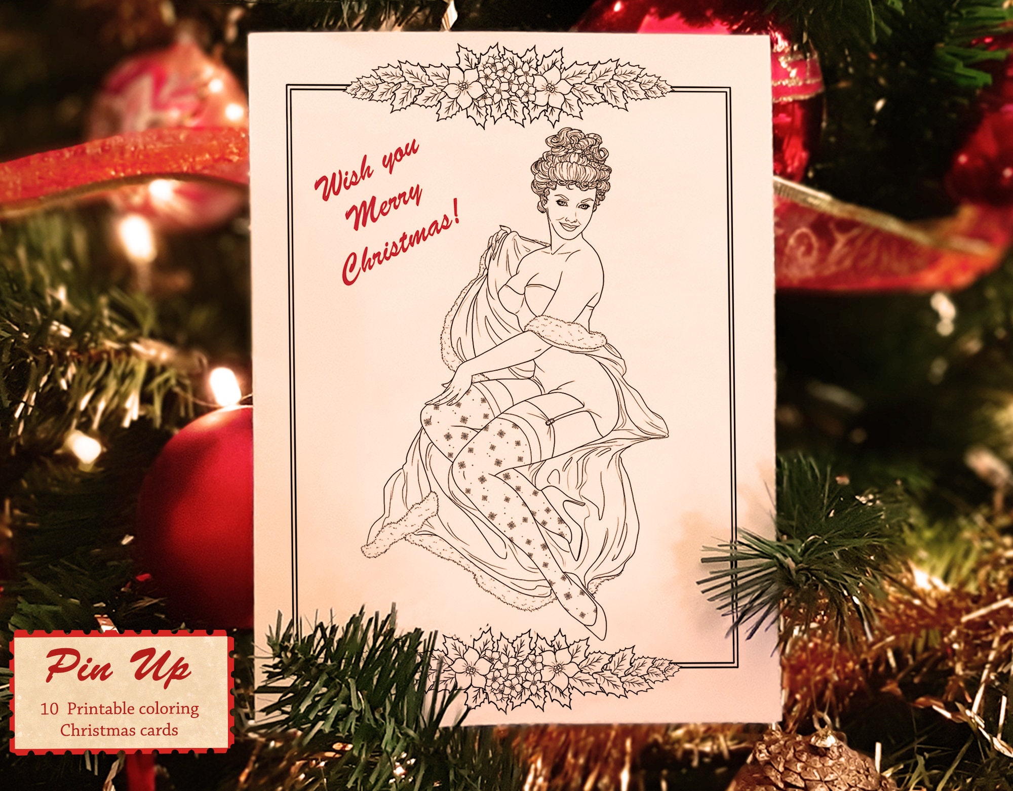 10 Coloring Christmas Cards Printable Pin up Christmas Cards Instant ...
