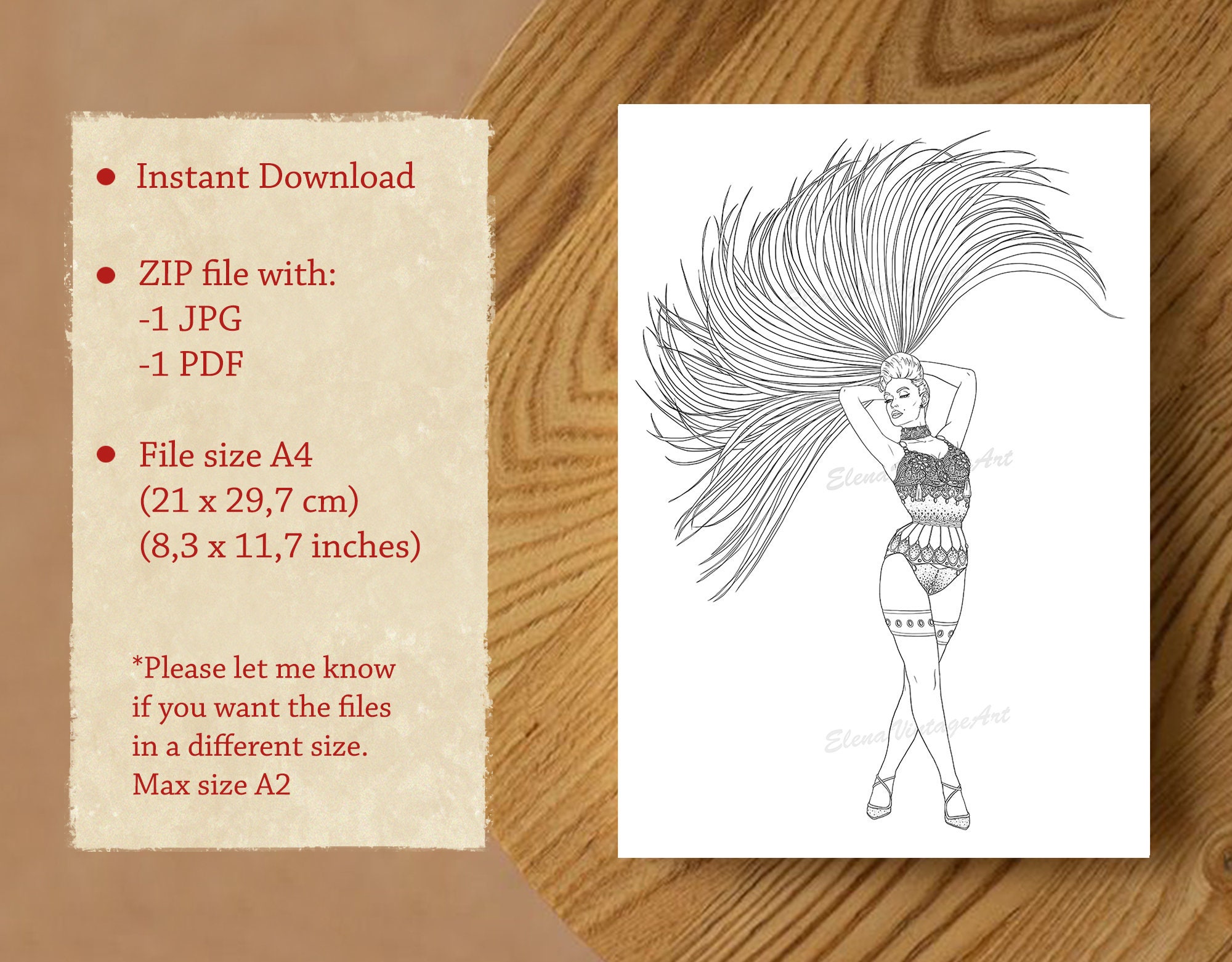 Adult Coloring Page | Burlesque Printable Instant Download| Pdf ...