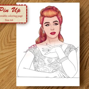 Pin up Portrait Coloring Page |adult Coloring Book| Pin up Printable ...