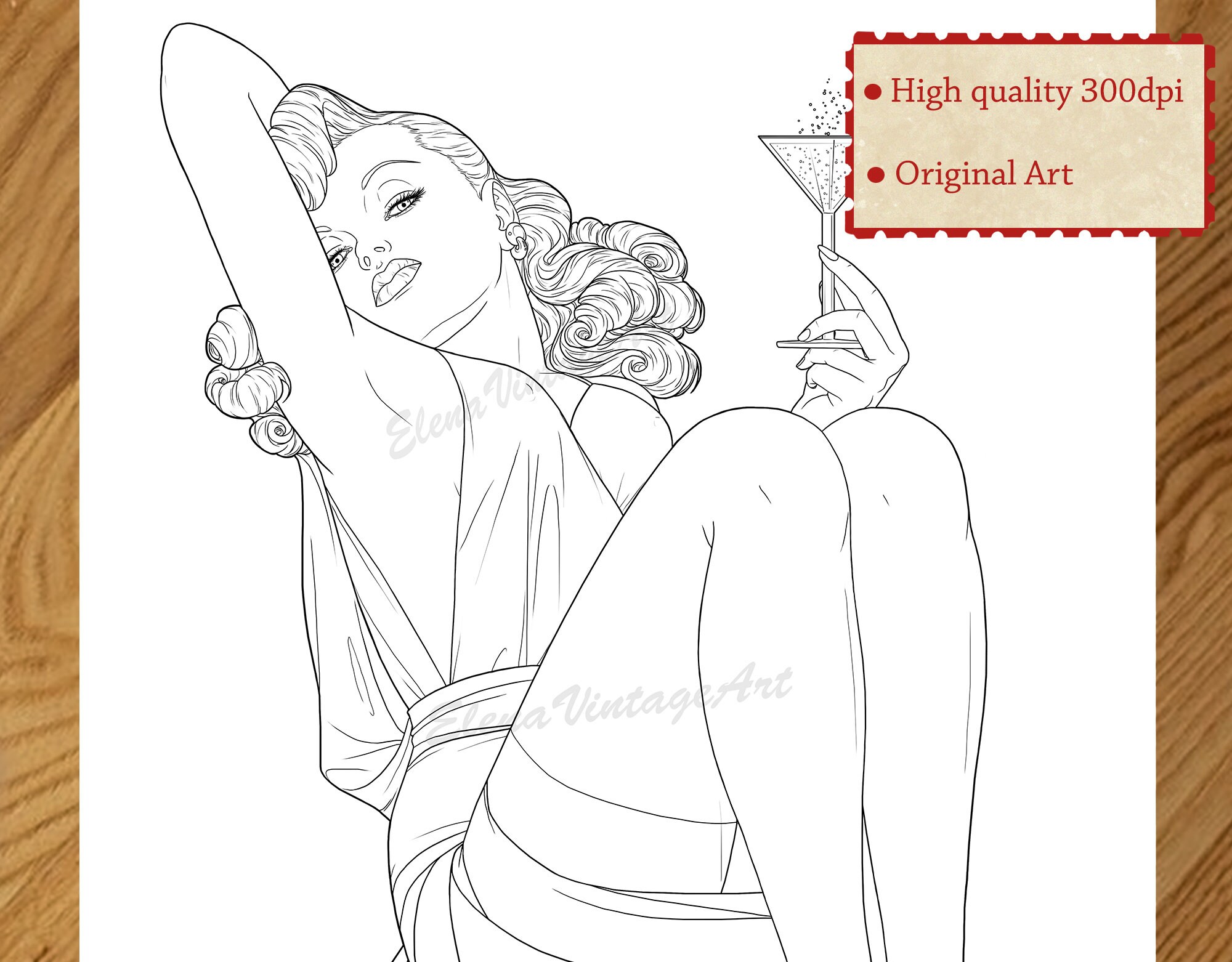 Adult Coloring Page Pin Up Printable Instant Download Pdf Coloring Page