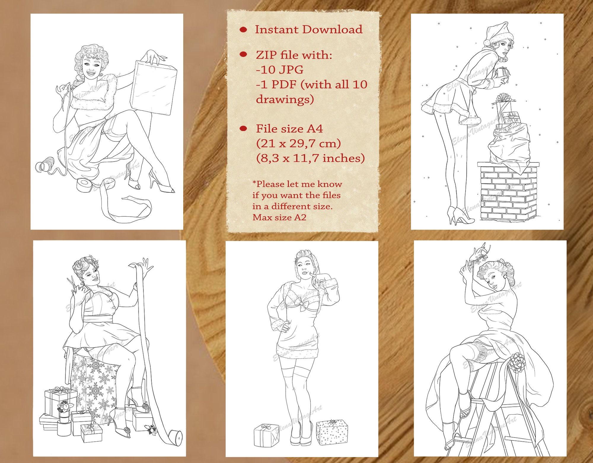 10 Pin up Coloring Pages adult Christmas Coloring Book Pin - Etsy