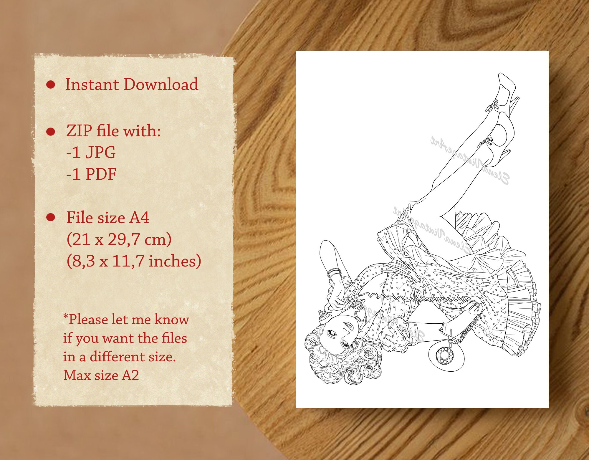 Adult Coloring Page| Pin up Printable Instant Download| Pdf Coloring ...