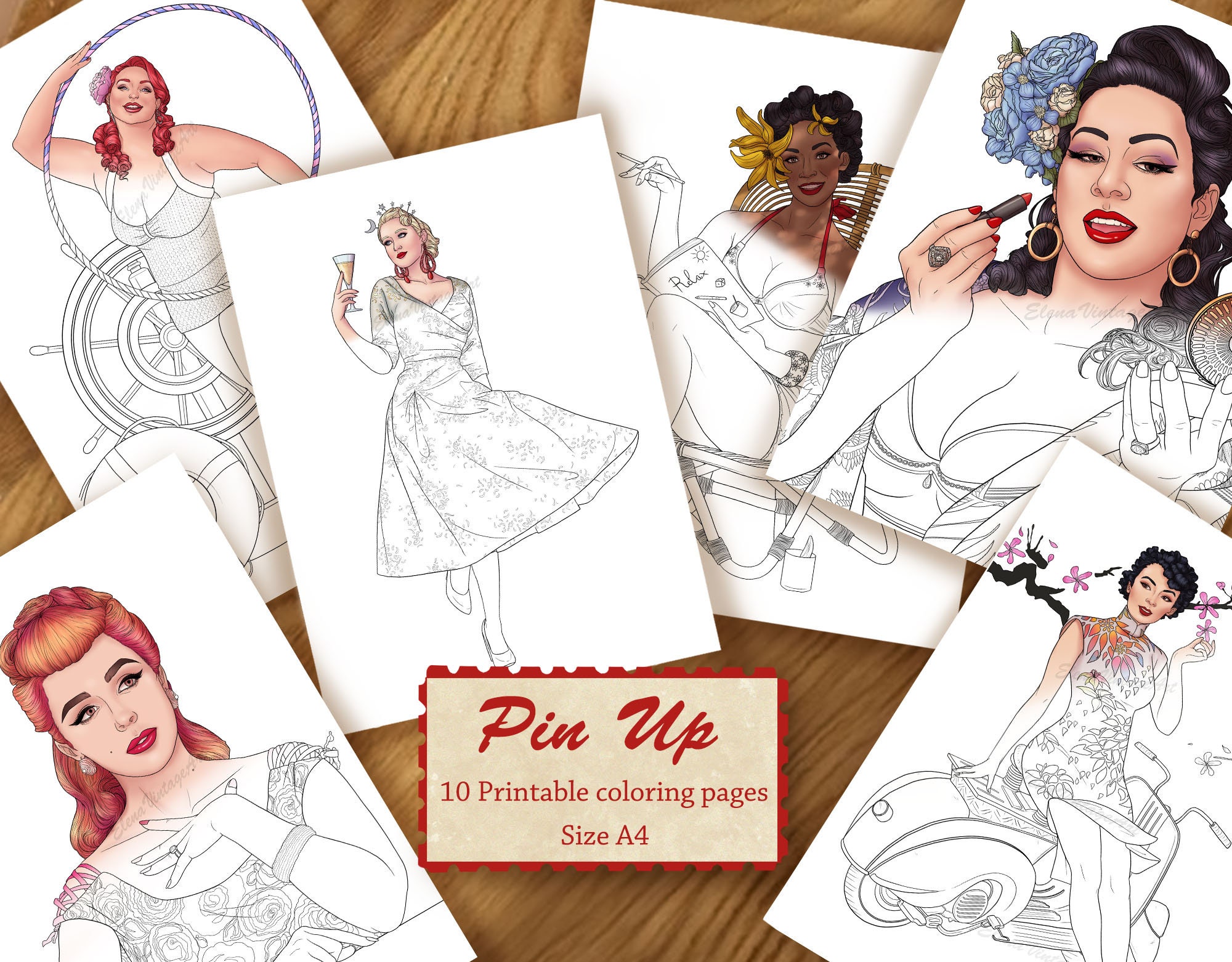 10 Pin Up coloring pages |Adult coloring book| pin up printable instant ...