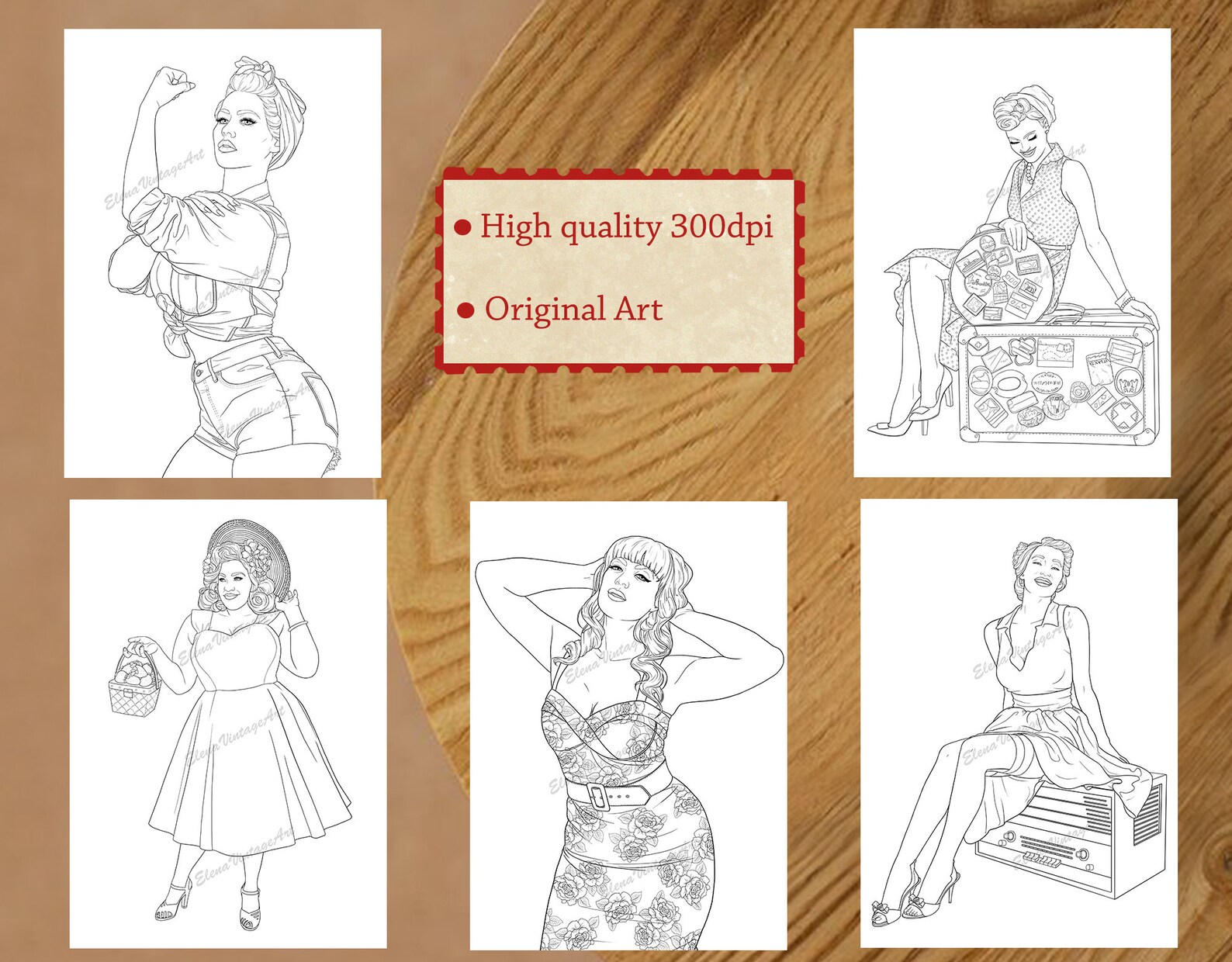 10 Pin Up coloring pages Adult coloring book pin up printable instant ...
