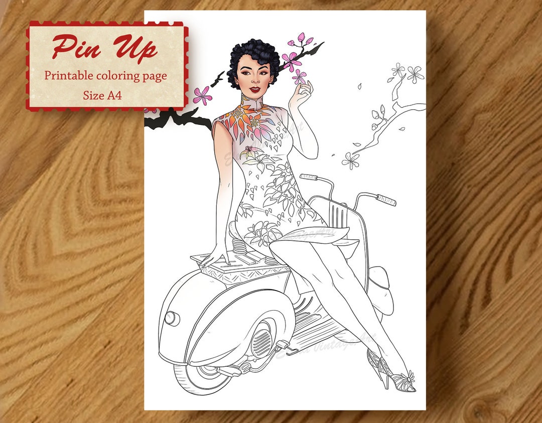 Asian Girl Coloring Book Pages Pin up Pdf Coloring Page Pin-up Drawing ...