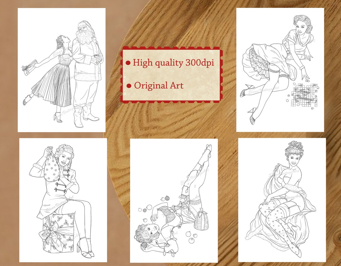 10 Pin up Coloring Pages adult Christmas Coloring Book Pin - Etsy