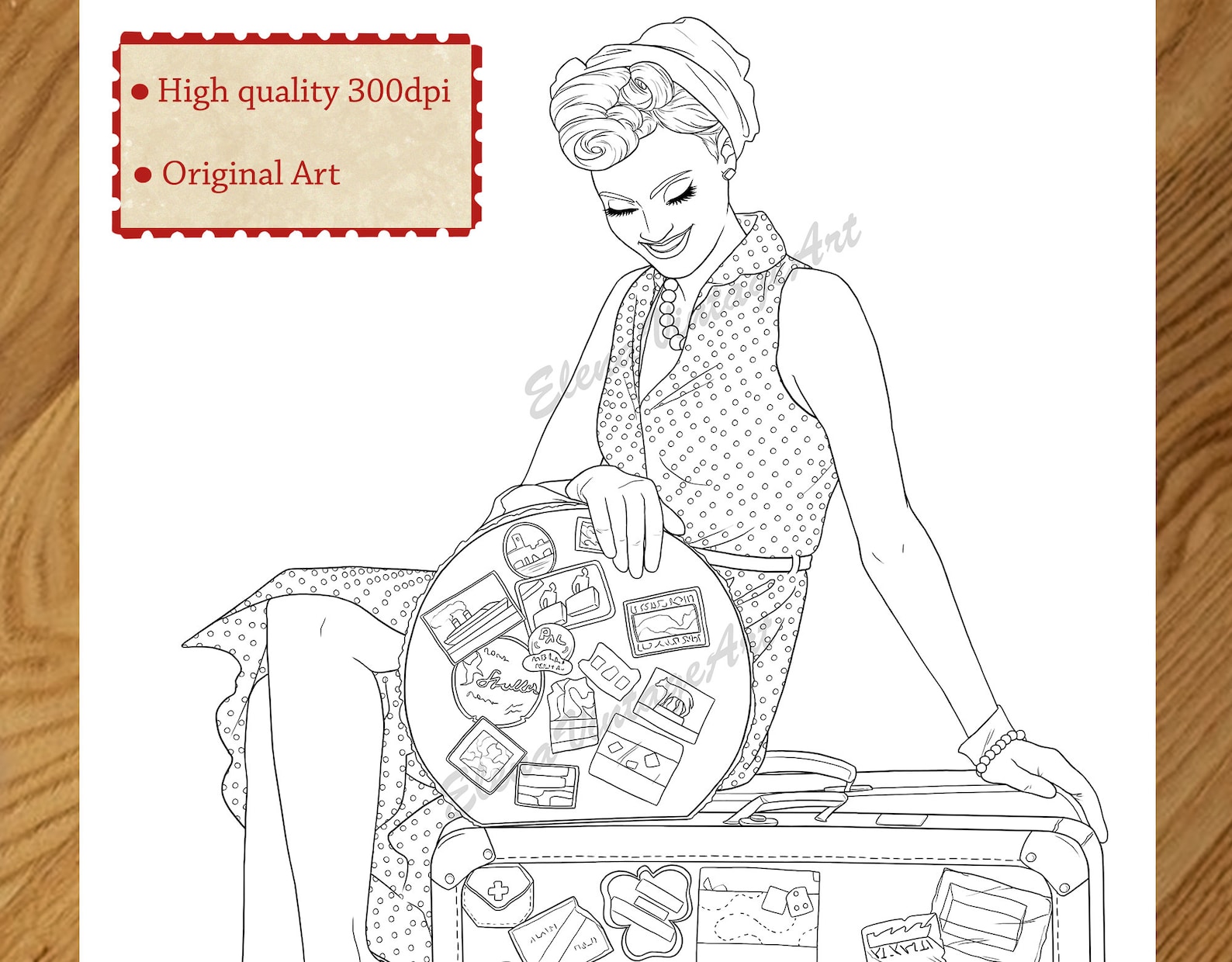 Adult Coloring Page Pin up Printable Instant Download Pdf Coloring Page ...