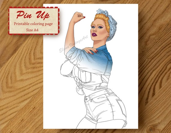 Women Power Coloring Page Women Power Pin up Printable - Etsy