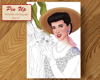 Adult Coloring Page Pin up Printable Instant Download Pdf - Etsy