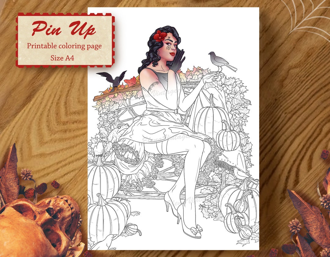 Halloween Girl Coloring Book Pages Pin up Coloring Page - Etsy