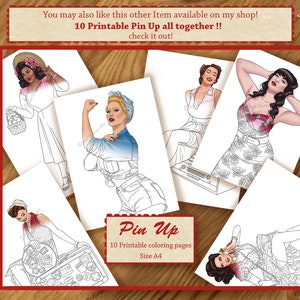 Pin up Christmas Coloring Page Vintage Adult Coloring Card - Etsy