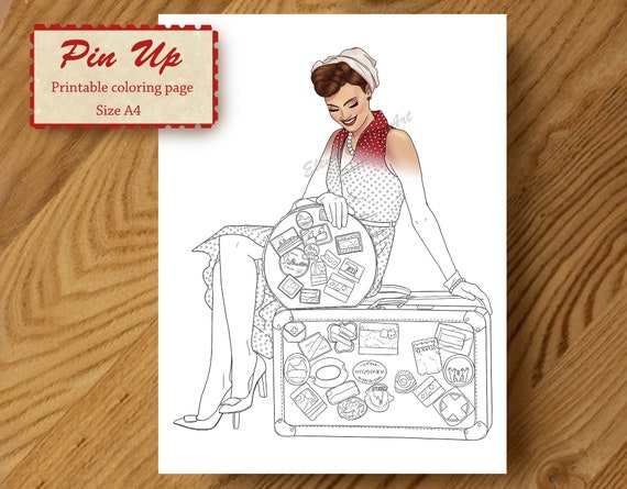 Adult Coloring Page Pin up Printable Instant Download Pdf | Etsy