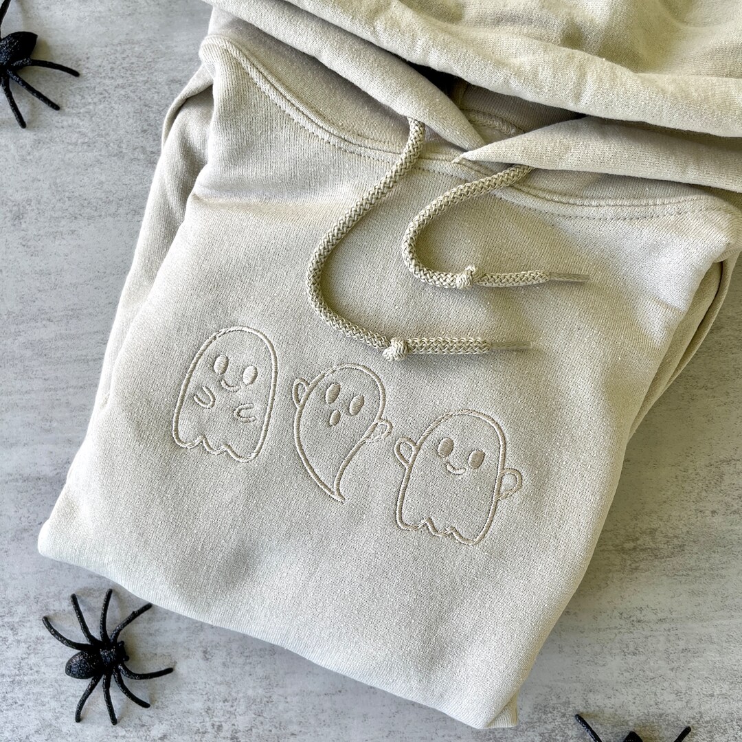 Halloween Ghosts Embroidered Hoodie, Ghosts Hoodie, Tan, Brown, Trendy ...