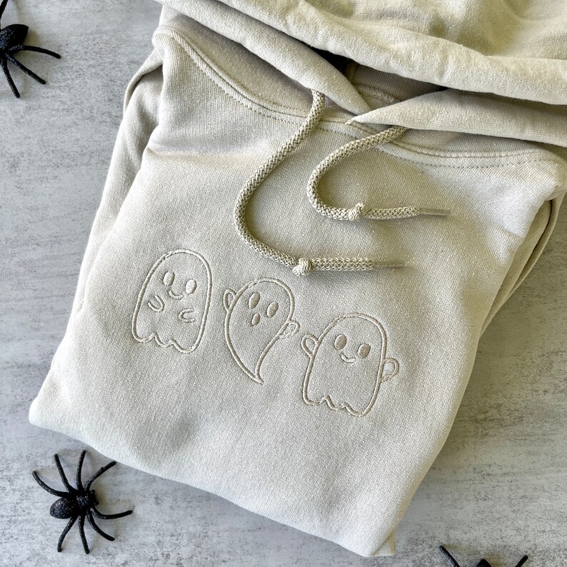 Halloween Ghosts Embroidered Hoodie Ghosts Hoodie Tan - Etsy