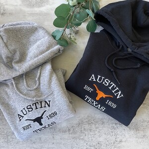 Embroidered Austin Texas Sweatshirt, Texas Sweatshirt, Bull, Austin ...