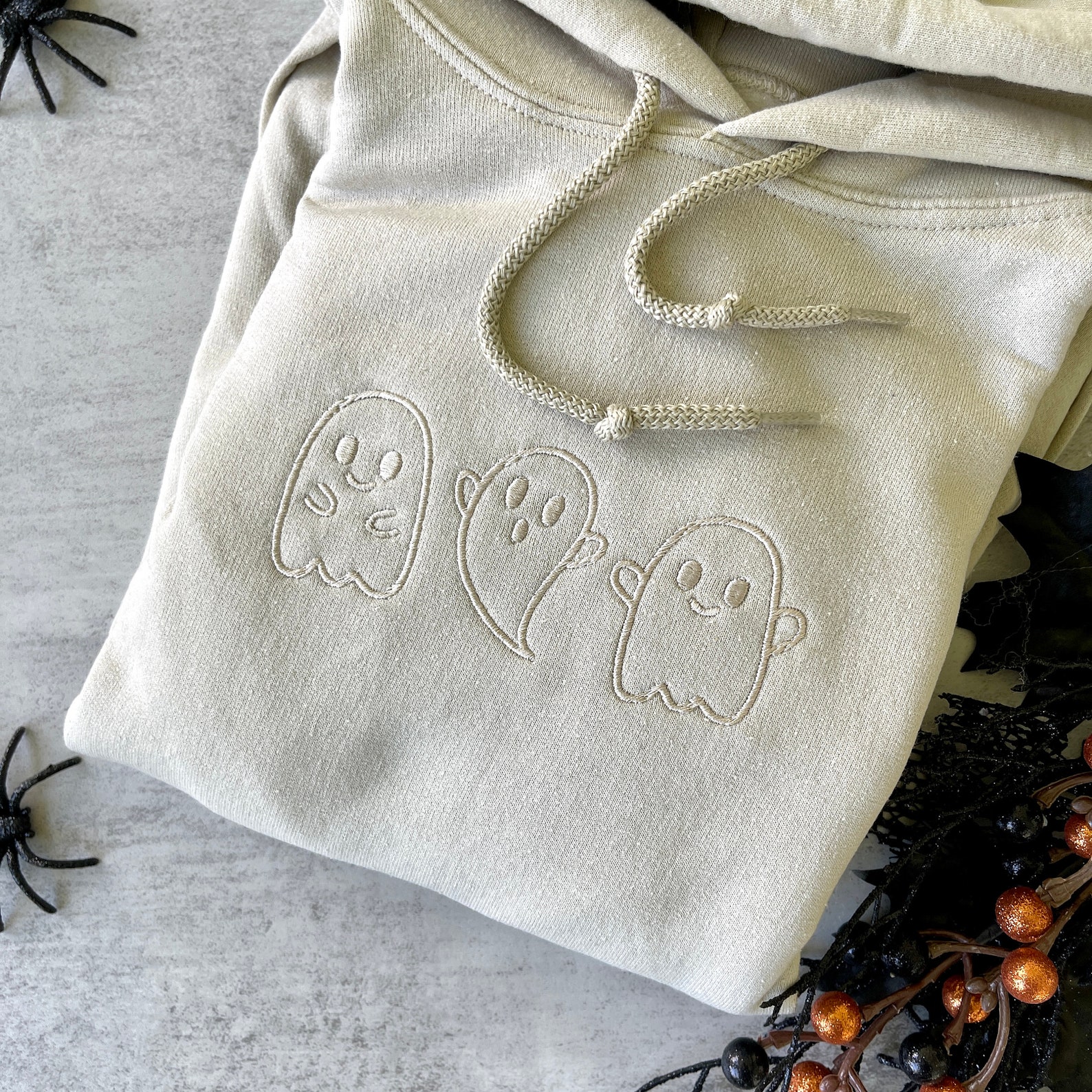 Halloween Ghosts Embroidered Hoodie Ghosts Hoodie Tan - Etsy