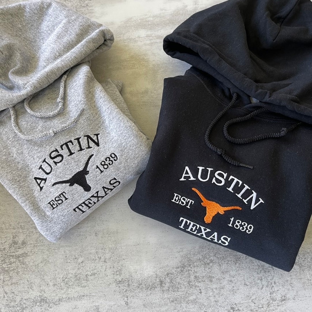Embroidered Austin Texas Sweatshirt, Texas Sweatshirt, Bull, Austin ...