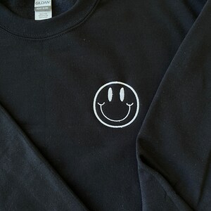 Embroidered Smiley Sweatshirt, Smiley Crewneck, Black Sweatshirt ...