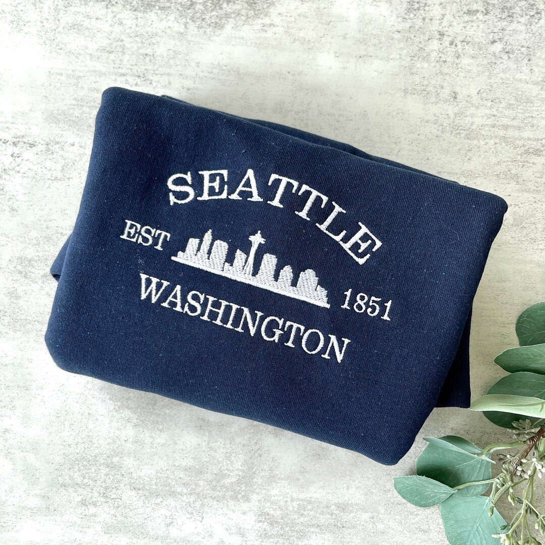 Embroidered Seattle Sweatshirt, Seattle Crewneck Sweatshirt, Seattle ...