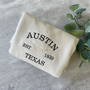 Embroidered Austin Texas Sweatshirt, Texas Sweatshirt, Bull, Austin ...