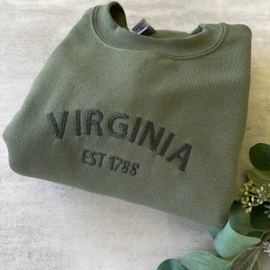 Virginia Embroidered Sweatshirt Virginia Sweatshirt Green - Etsy