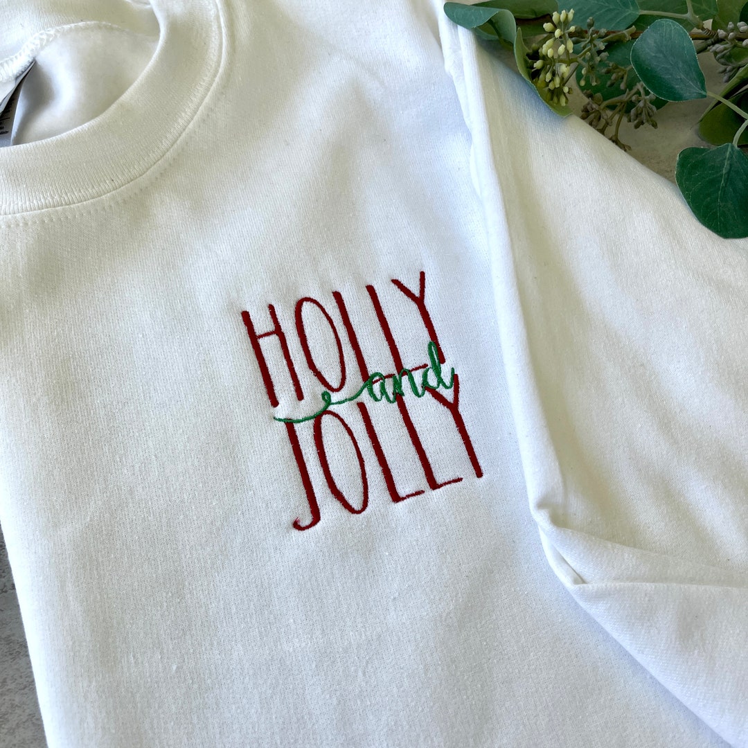 Embroidered Holly Jolly Sweatshirt, Embroidered Christmas Sweatshirt ...