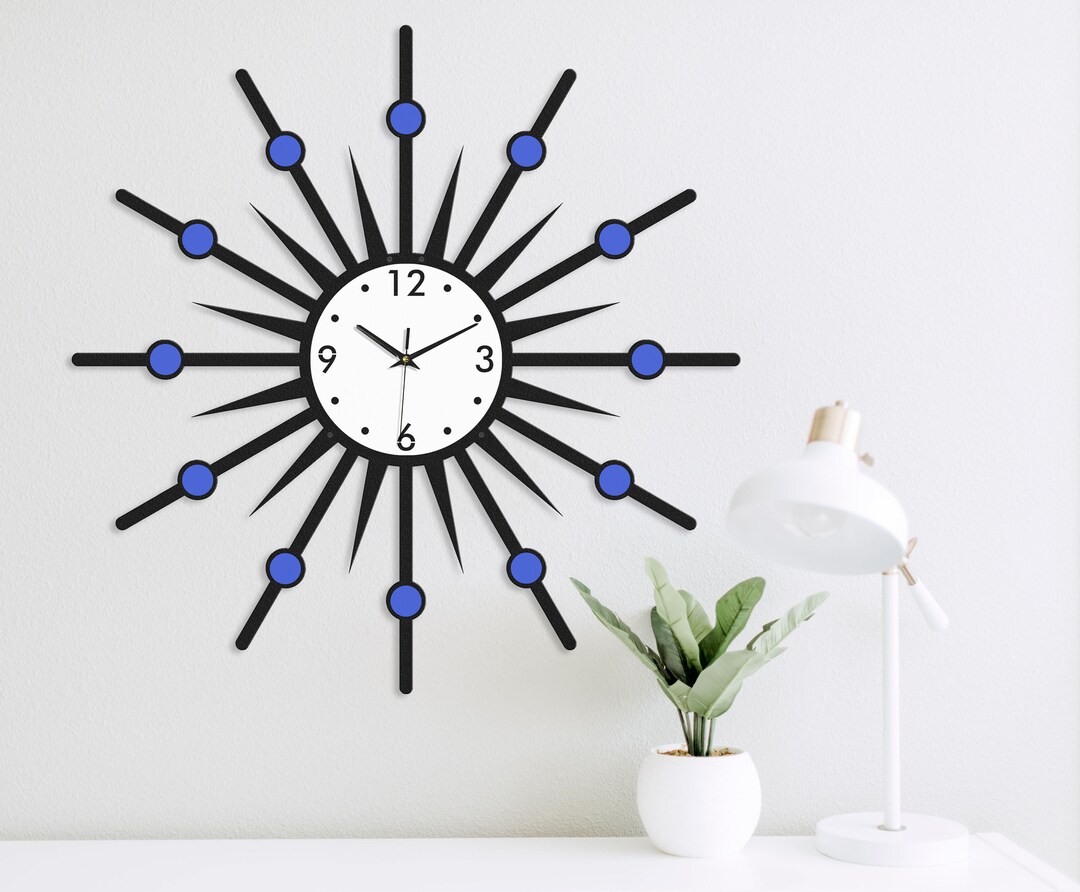 Mid Century Wall Clock, Starburst Clock, Sunburst Wall Clock Wood, Wall ...
