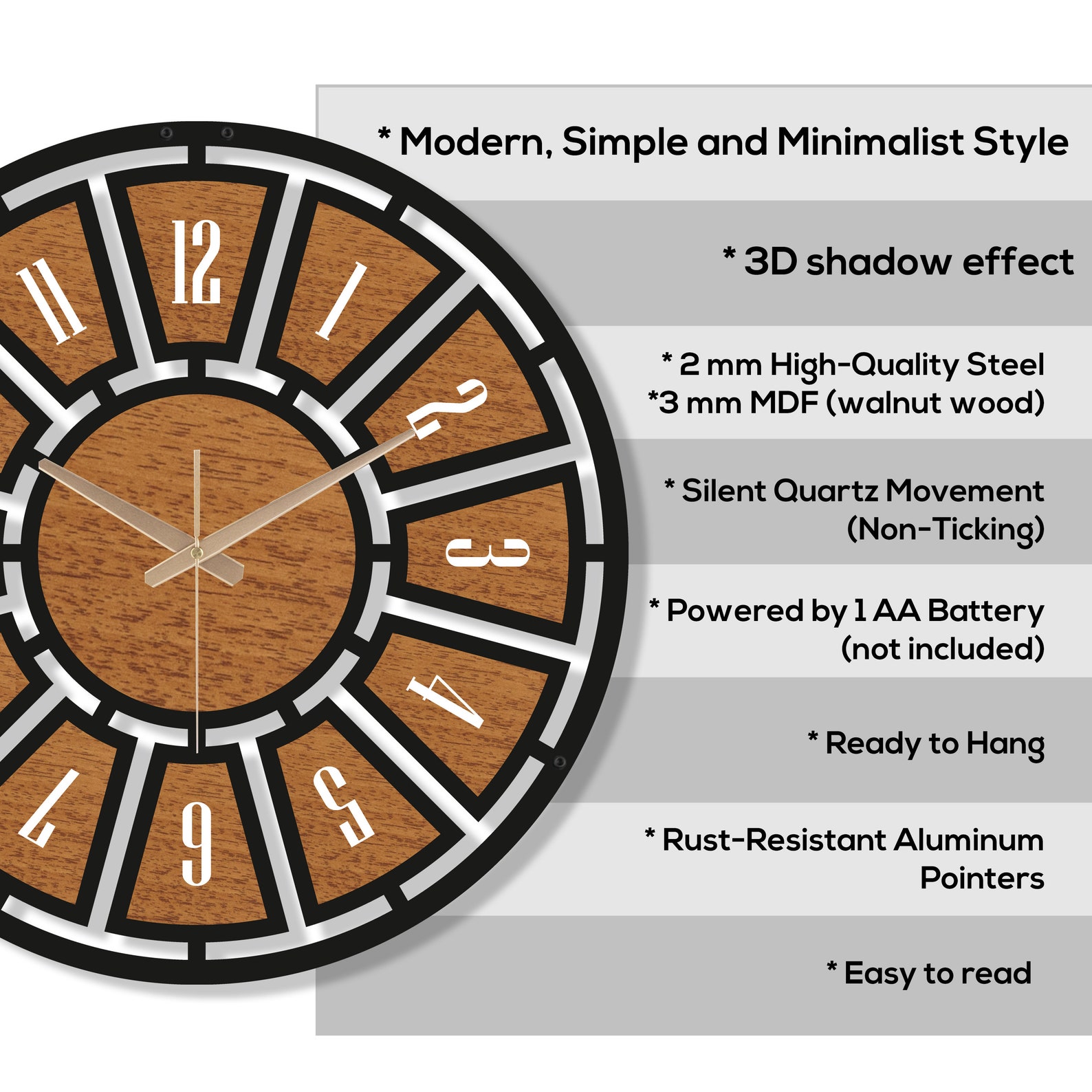 Large Wall Clock With Numbers Wall Clock Wood Wall Clock - Etsy