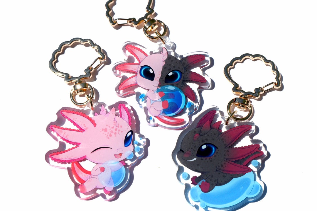 Acrylic Keychains LPS Style Kawaii Axolotl leucistic, Chimera, Wild 2 ...