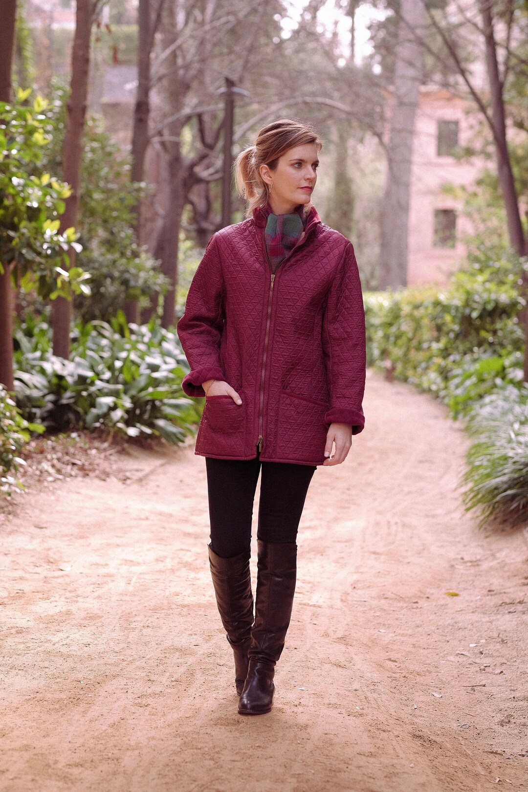 90's Quilted Barbour Parka in Maroon, Windbreaker & Waterproof ...