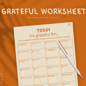 Grateful Worksheet 8.5x11 & A4, Printable PDF Planner, Emotions Mental ...