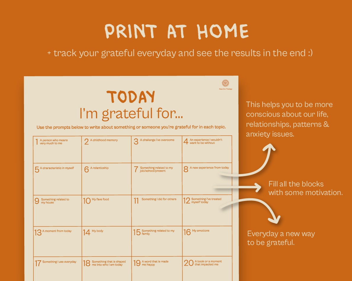 Grateful Worksheet 8.5x11 & A4, Printable PDF Planner, Emotions Mental ...