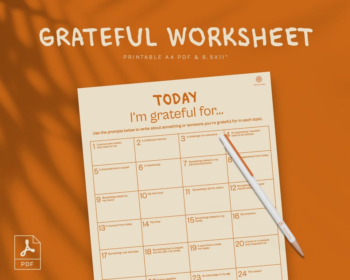 Grateful Worksheet 8.5x11 & A4, Printable PDF Planner, Emotions Mental ...
