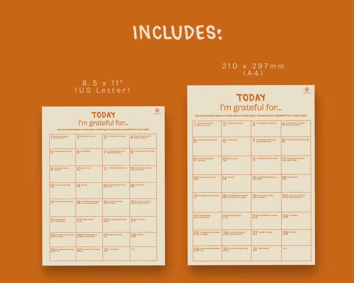 Grateful Worksheet 8.5x11 & A4, Printable PDF Planner, Emotions Mental ...