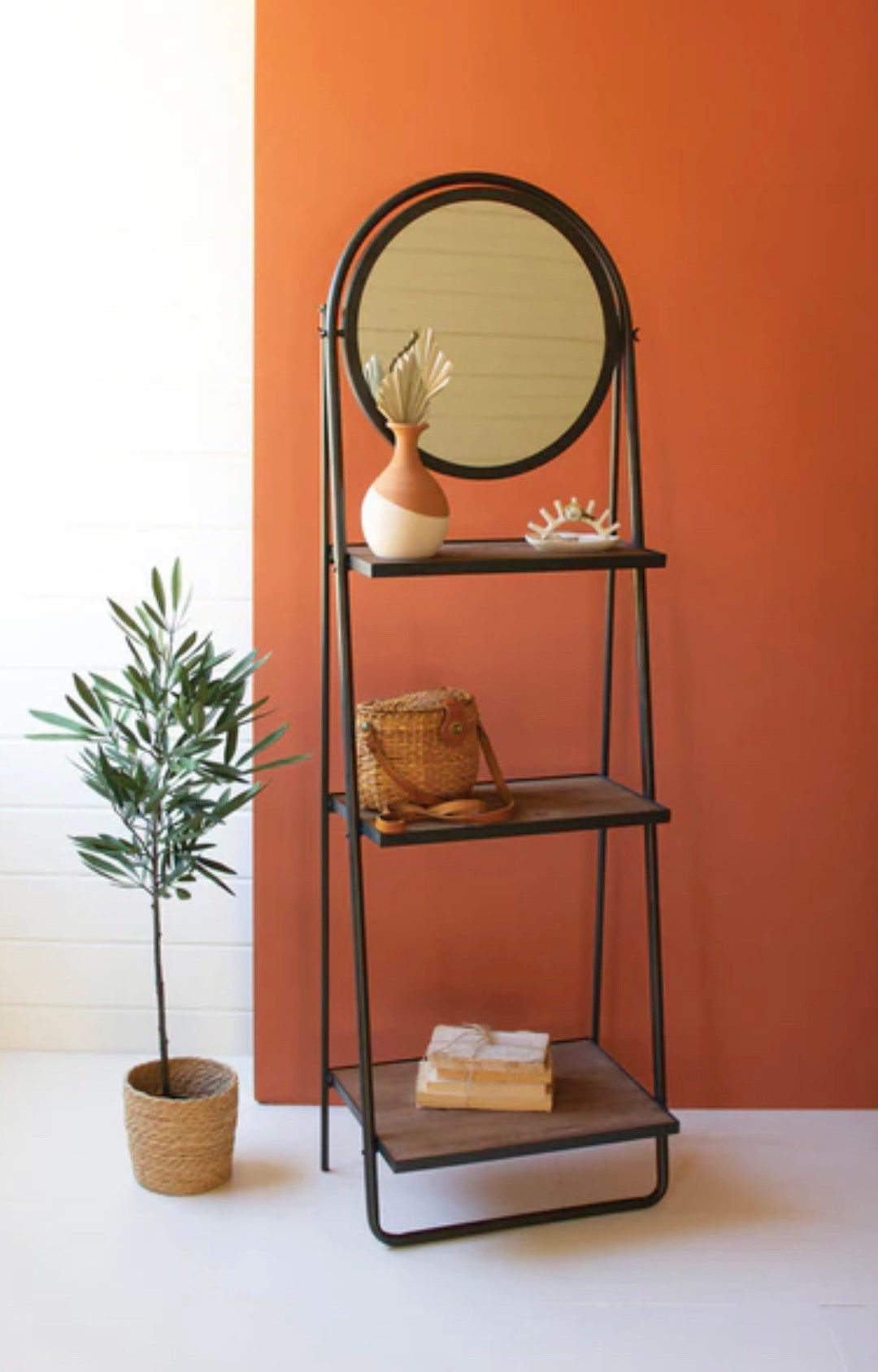 Black Metal Ladder Shelf With Mirror Organization System With - Etsy