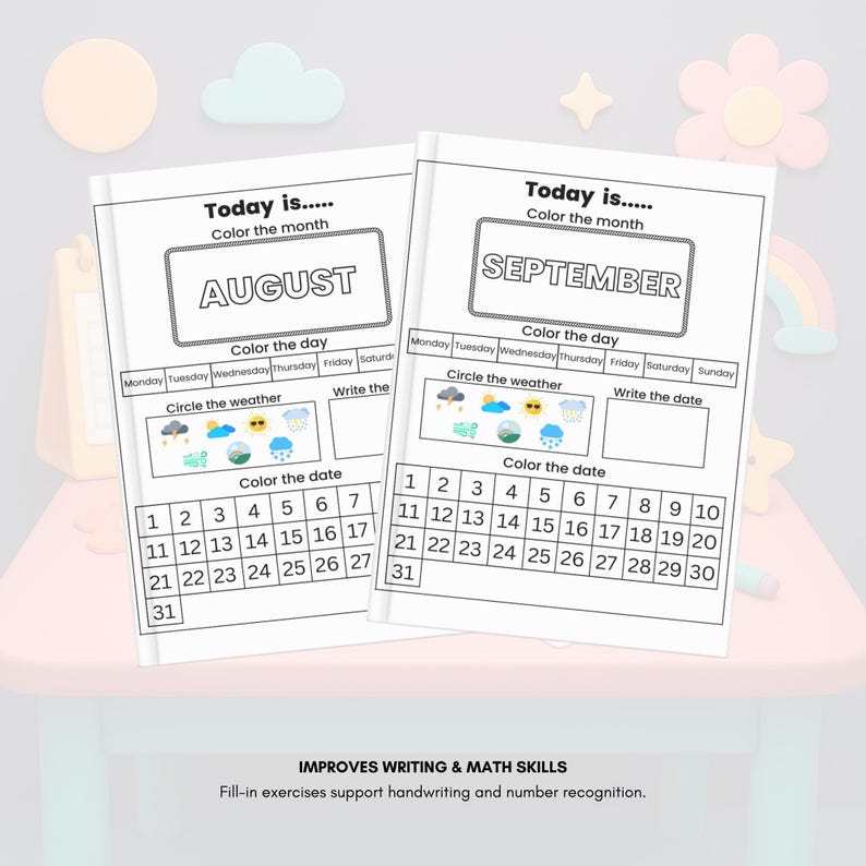 12 Printable Preschool Calendar Worksheet Pages | Month, Day, Date ...