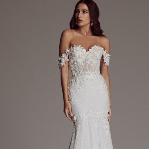 Corset Wedding Dress Lace Off Shoulder Mermaid Wedding Dress Etsy