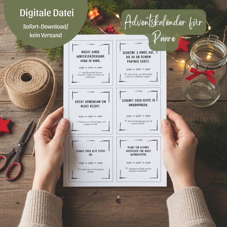 DIY Adventskalender für Paare zum Ausdrucken – 24 liebevolle Aufgaben ...