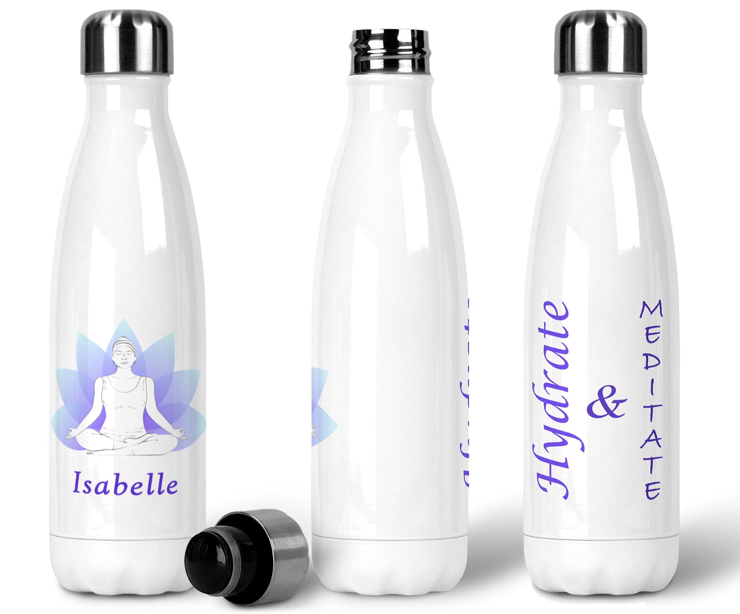 Personalised Lotus Flower Meditation Water Bottle "hydrate and Meditate ...