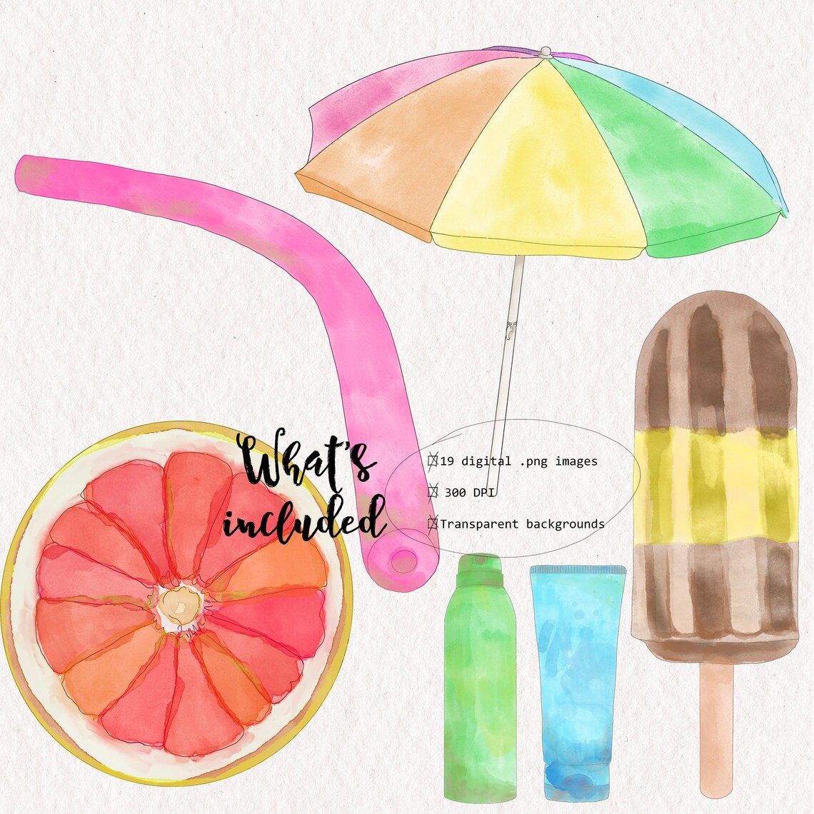 Pool Party, Summer Watercolor Clipart | 19 PNG Watercolor Files ...