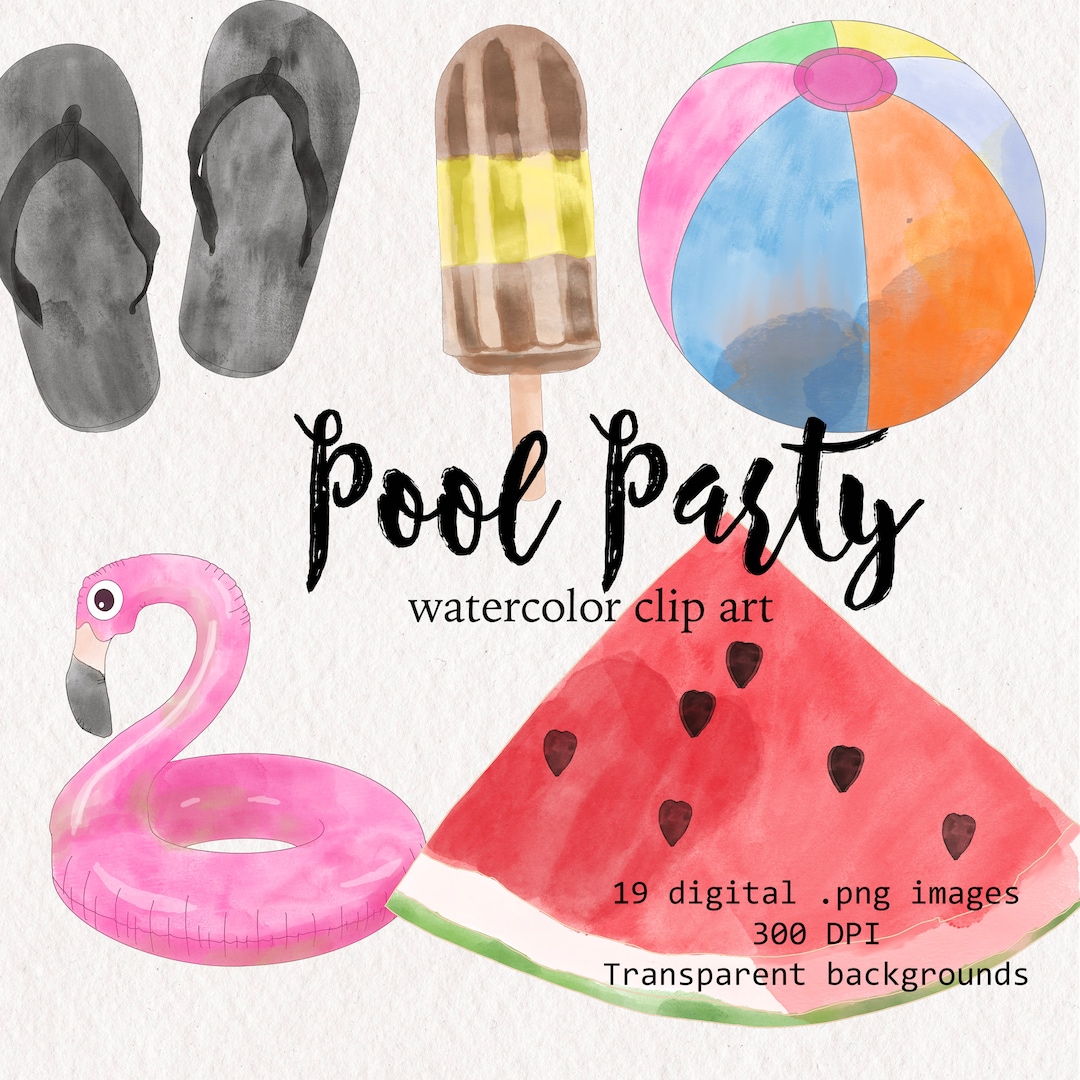 Pool Party, Summer Watercolor Clipart | 19 PNG Watercolor Files ...